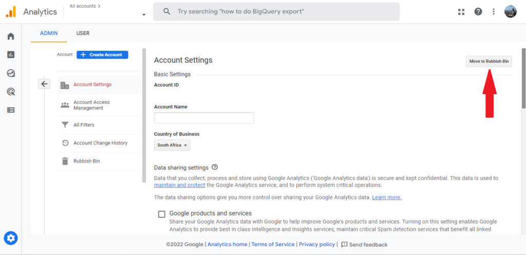 How to delete a Google Analytics account
